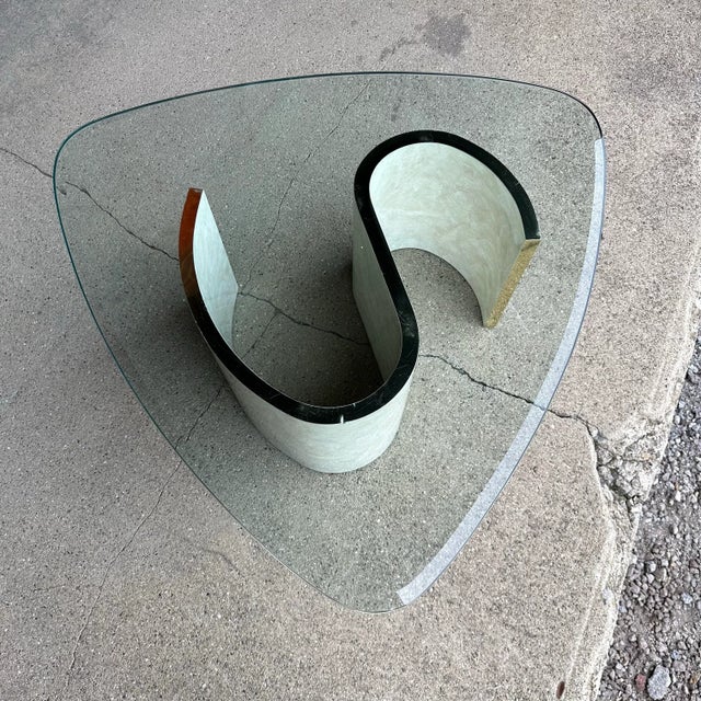 80s Glass and Faux Marble Coffee Table “s” Shaped | Chairish