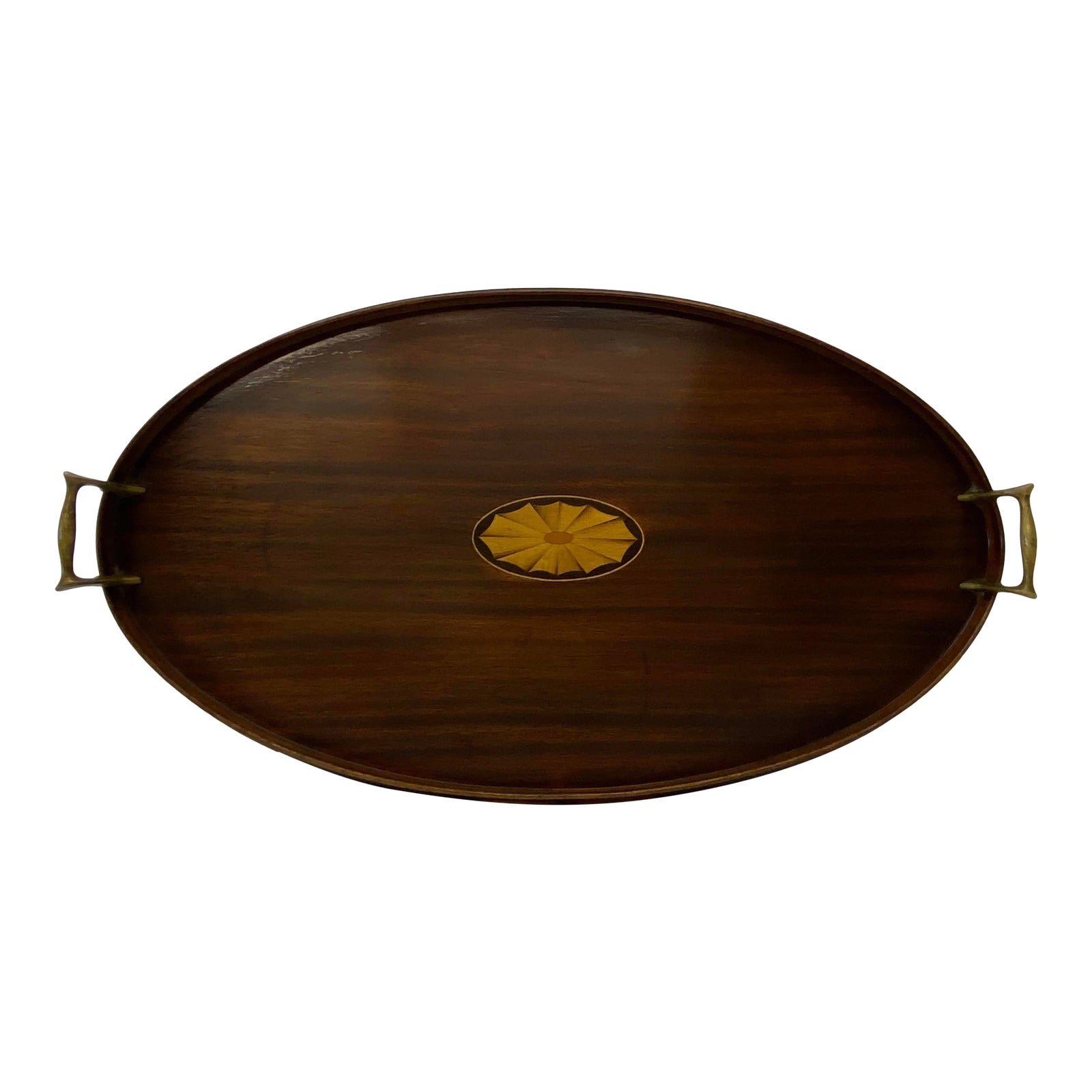 Early 20th Century Mahogany Serving Tray W/ Walnut Inlay C.1910 | Chairish