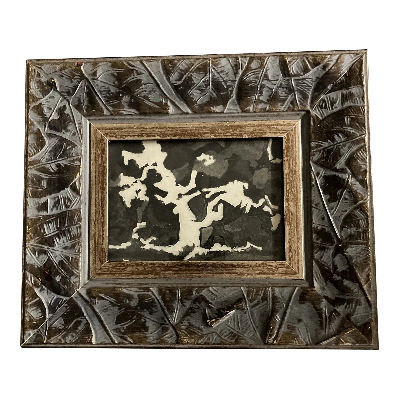 1960’s Original Abstract Tree Lithograph Chunky Leaf Frame | Chairish