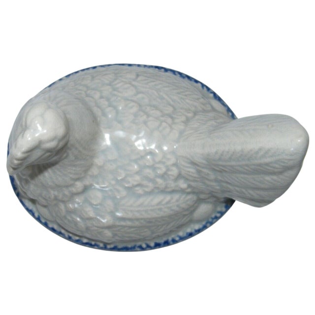 Vintage Blue & White Ceramic Hen Chicken on Nest | Chairish