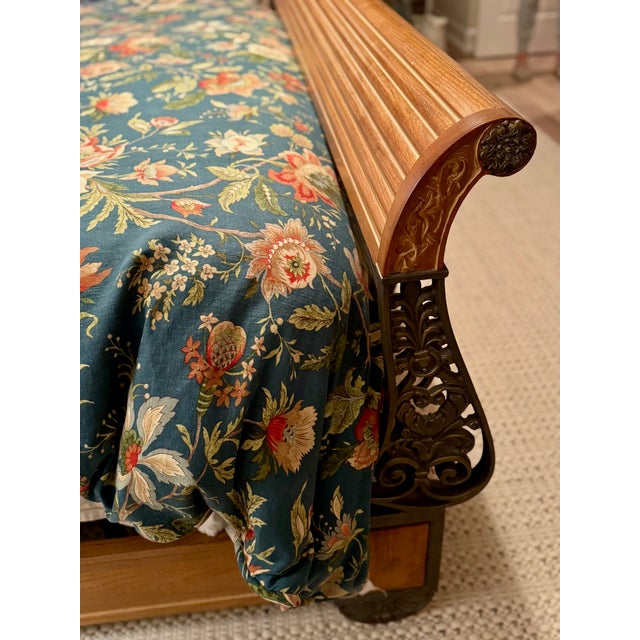 2010s Henredon King Sleigh Bed With Carved Oak and Wrought Iron Metal ...