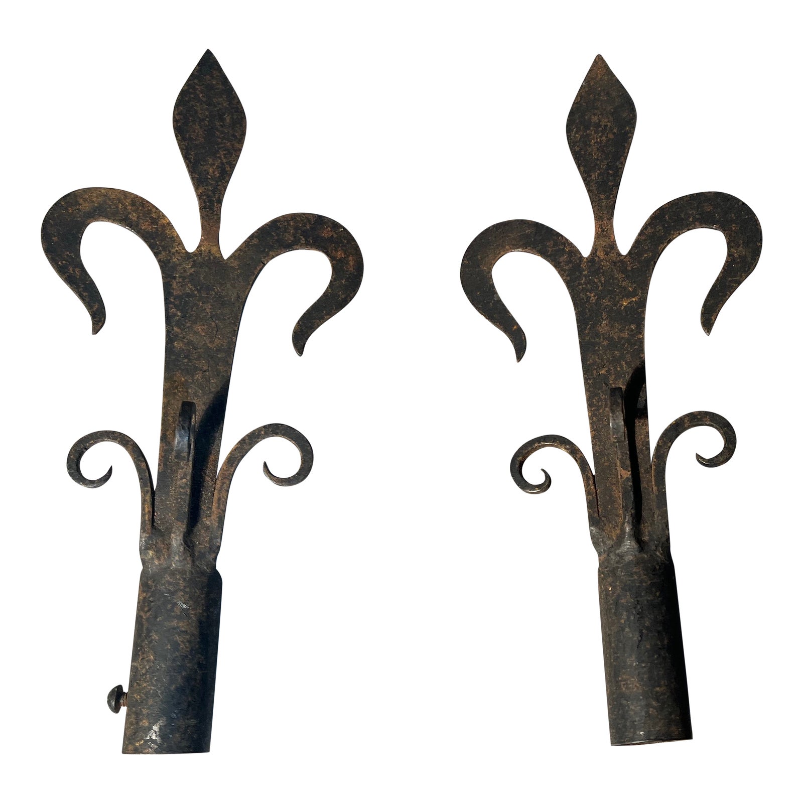 Pair French Antique Post Spikes Hand Forged Iron C1800s Fleur De Lis ...