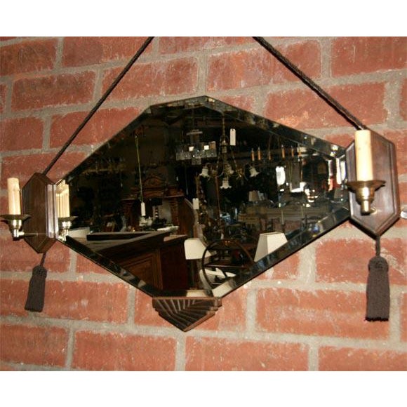 Circa 1930s Art Deco Wall Mirror with Sconces | Chairish