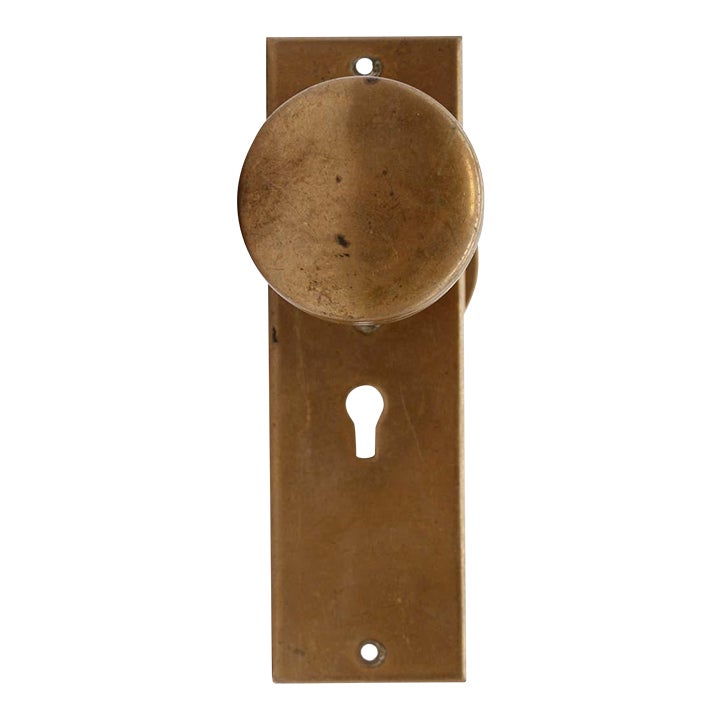 Vintage Round Patina Brass Door Back Plate & Rosette Knob Set | Chairish