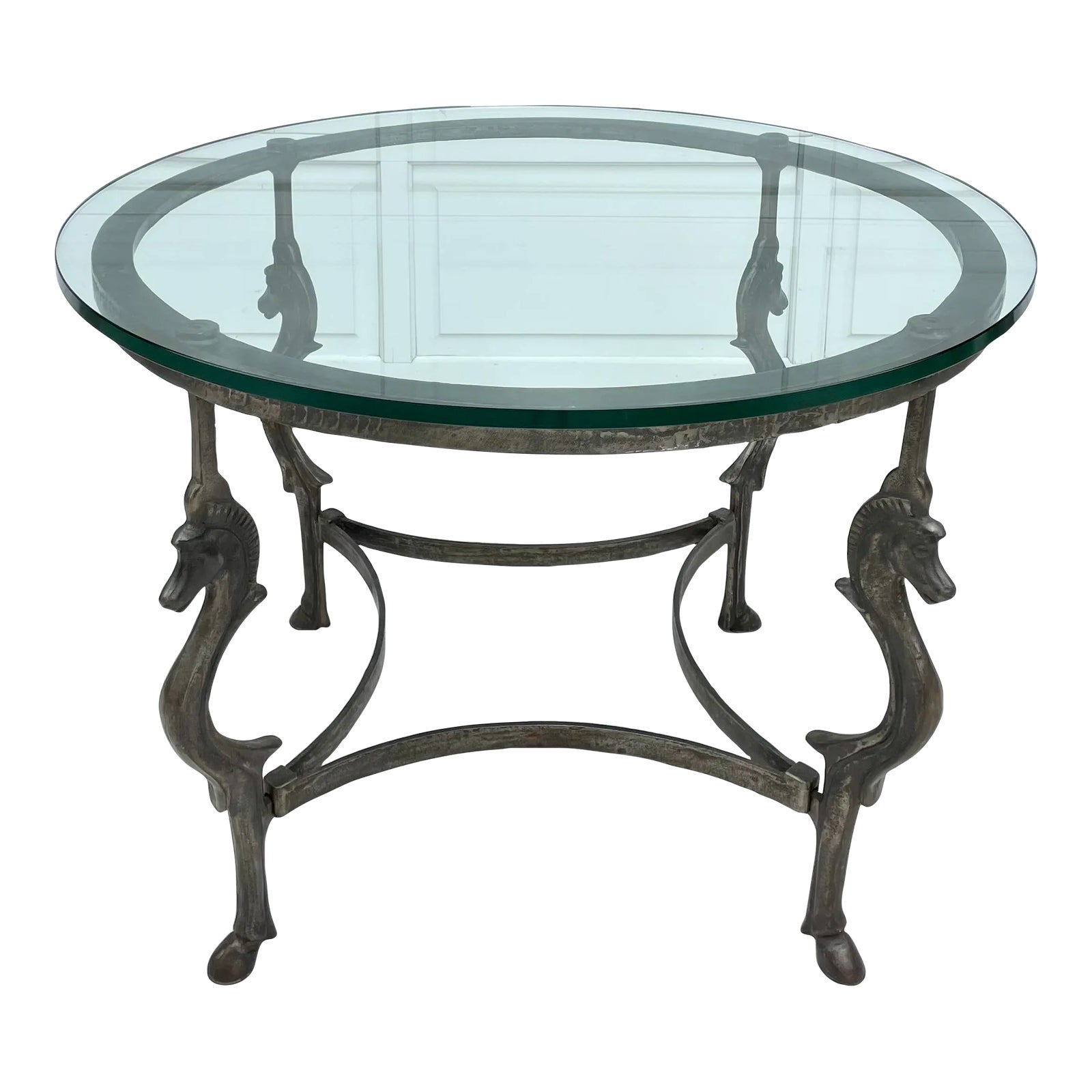 Vintage Steel and Glass Horse Center Dining Table | Chairish