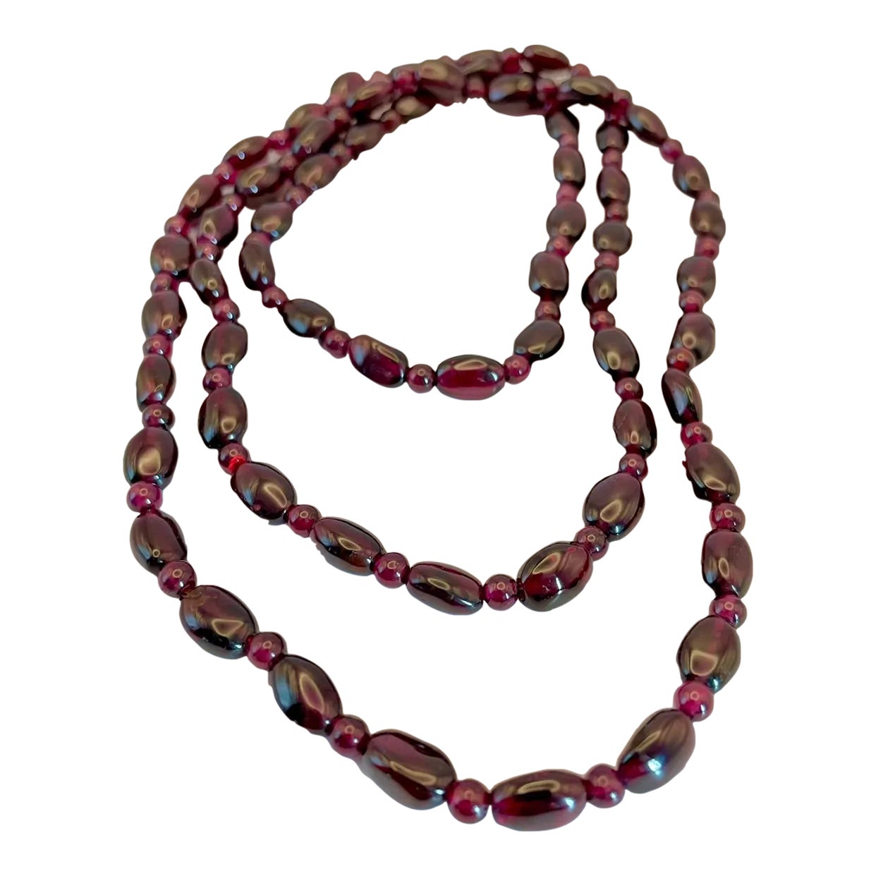 1970s Natural Rhodolite Garnet Bead, Continuous Strand Necklace | Chairish