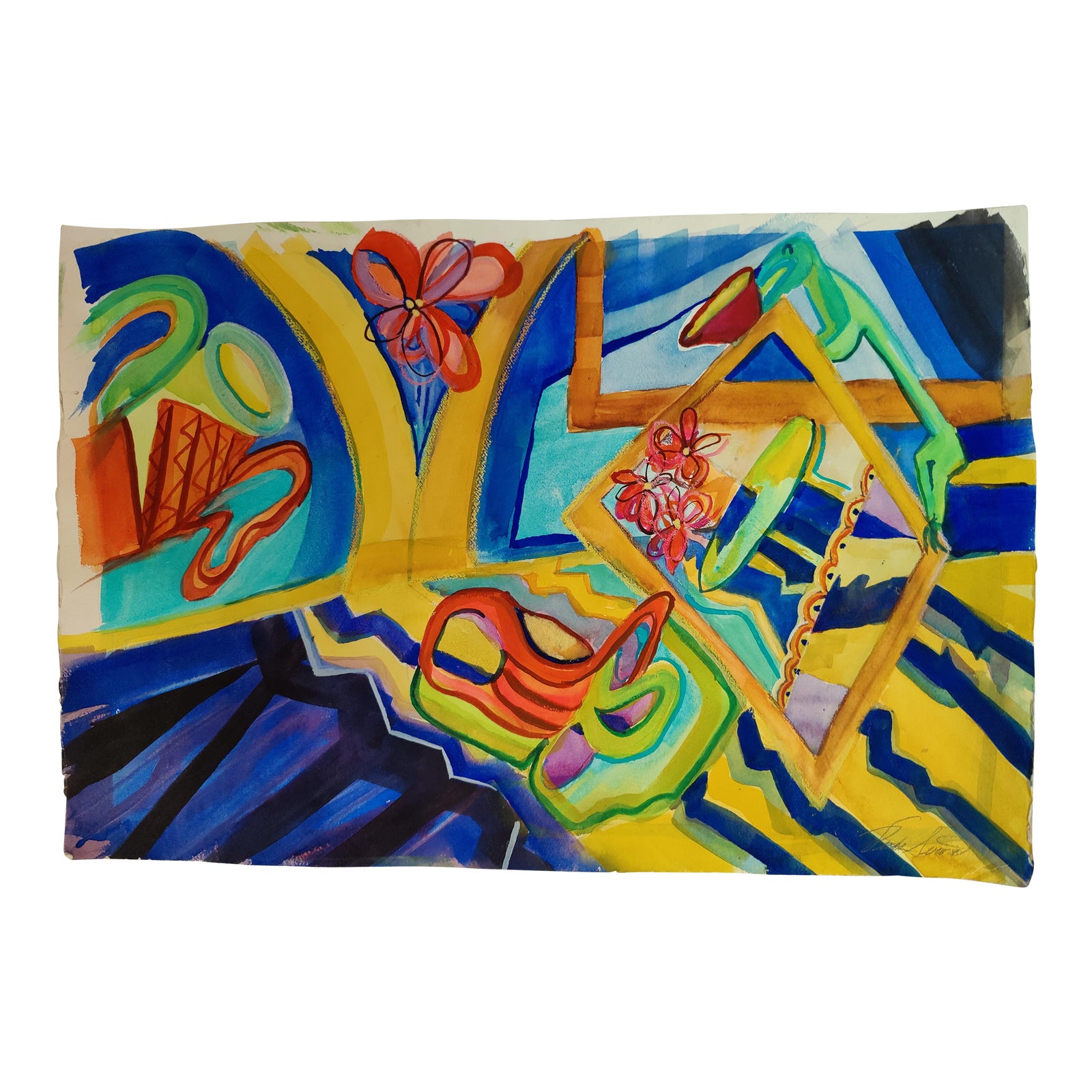 Vintage Whimsical Colorful Abstract Floral Geometric Original ...