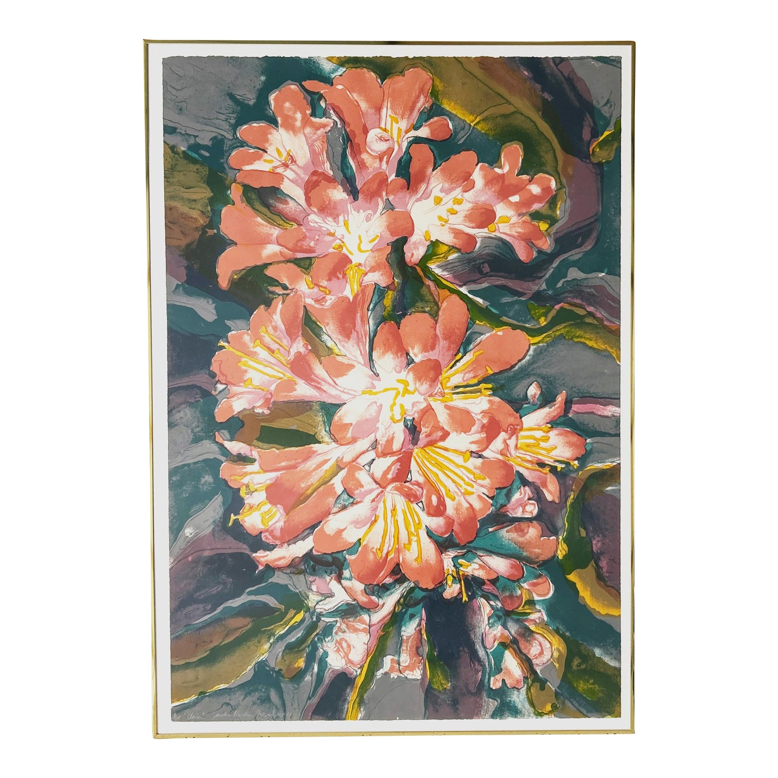1980s Large Original Signed Floral "Clivia" Watercolor Print by Sandra ...