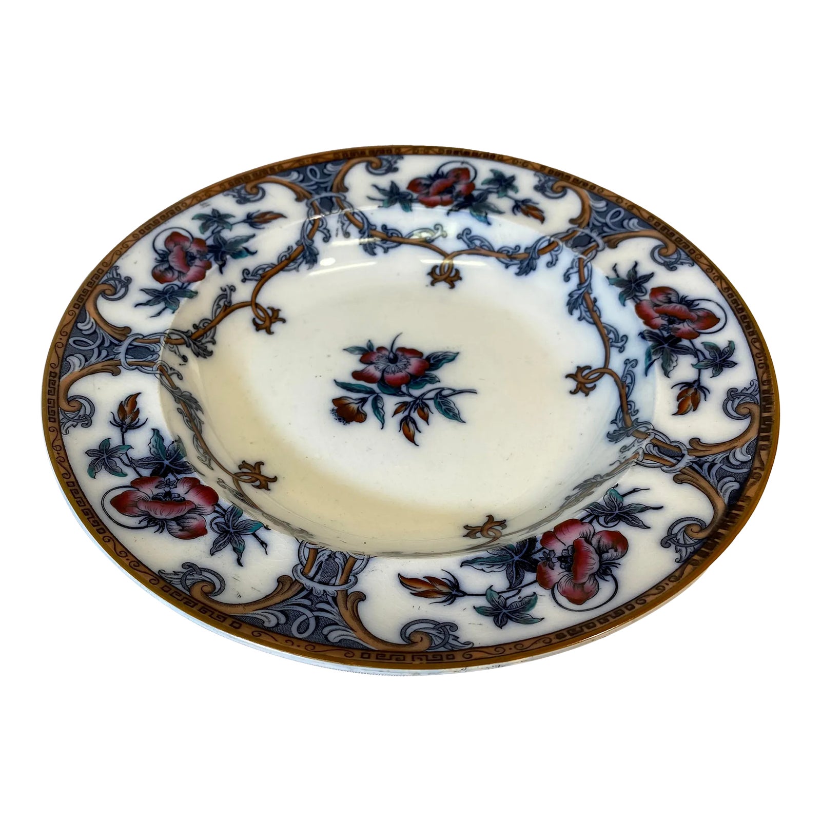 Antique Wedgwood Pearl-Ware Flow Blue Shannon Pattern Rimmed Soup Bowl ...