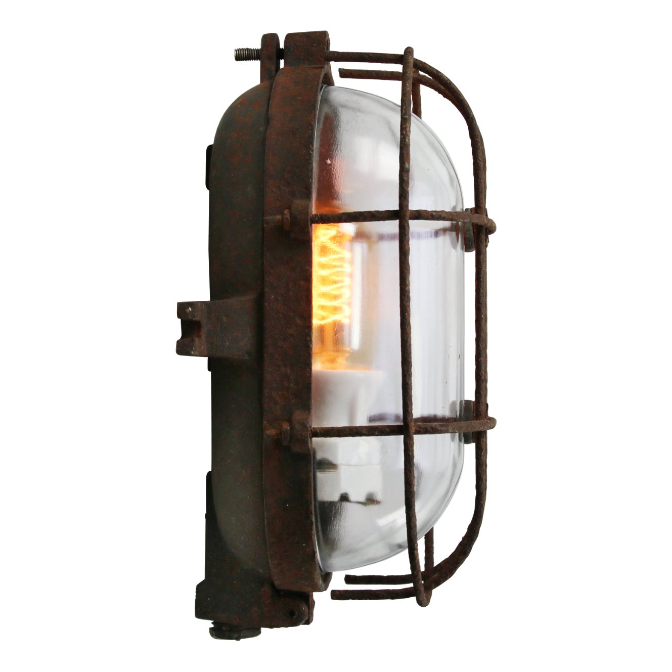 Vintage Industrial Rust Cast Iron and Clear Glass Wall Lamp from ...