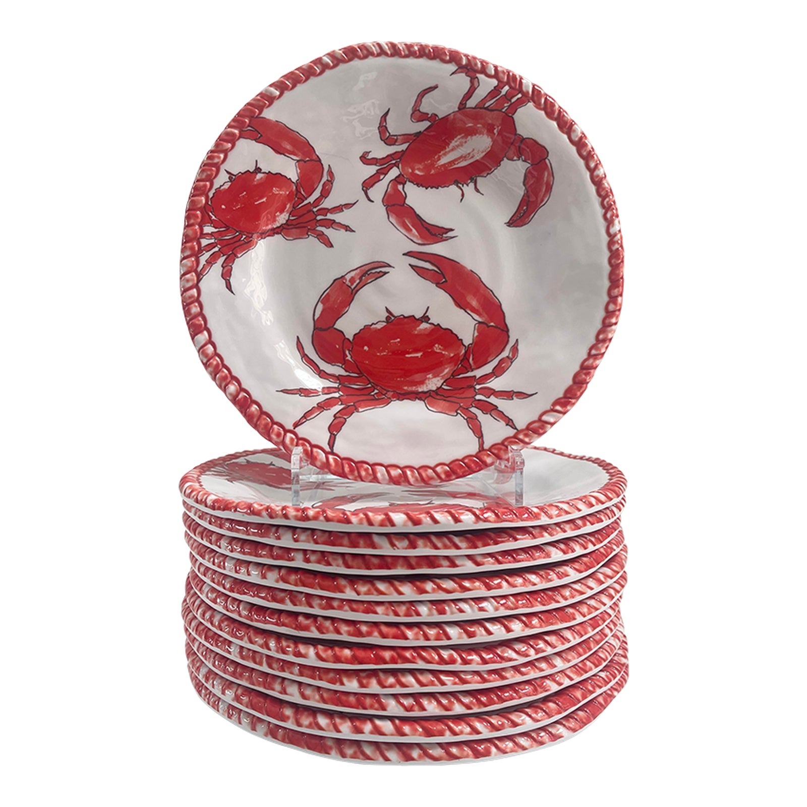 Cynthia Rowley Melamine Red Crab Fish Dinner Plates - Set of 12 | Chairish
