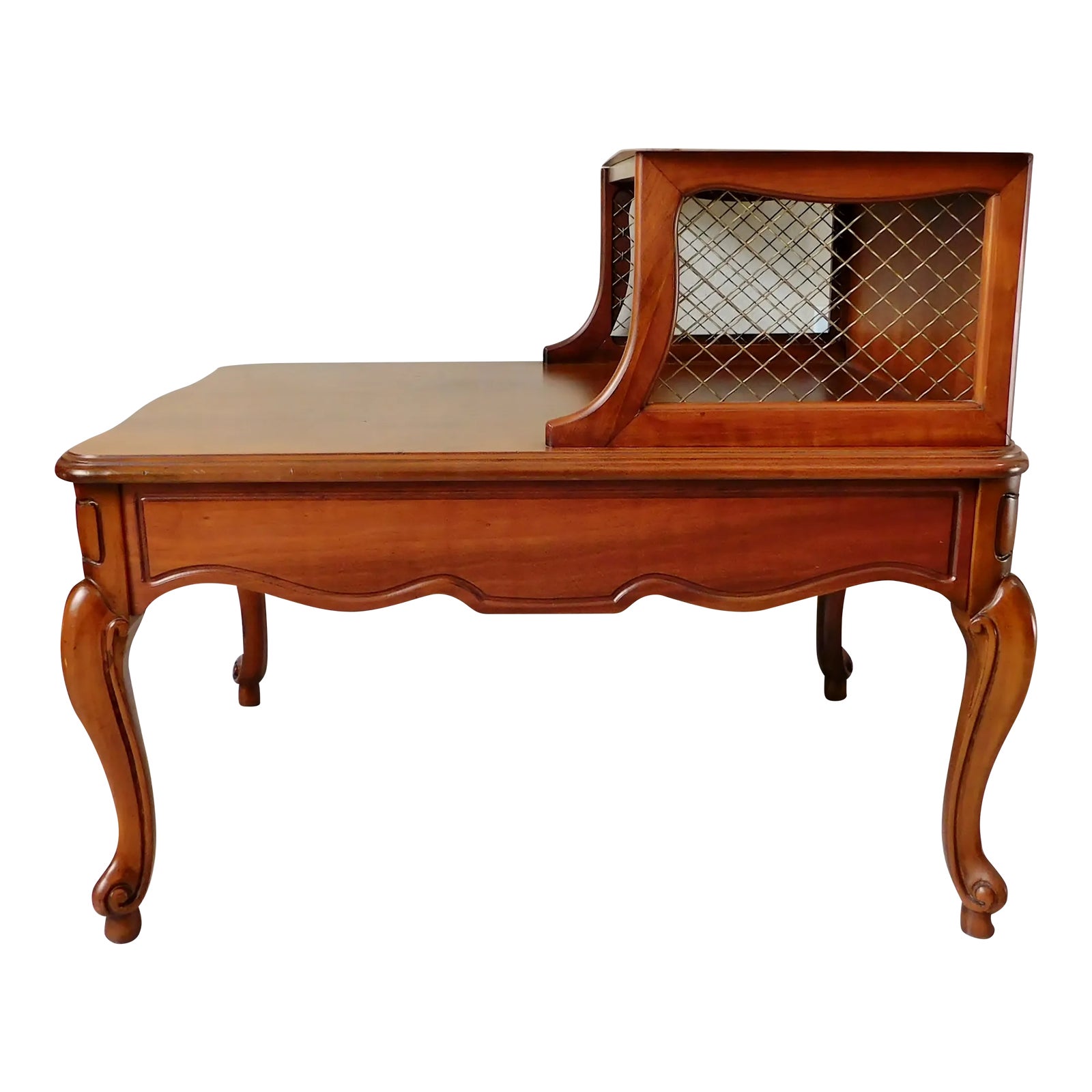 Vintage Mid Century Wood Marble Top 2 Tier Step Side Table | Chairish