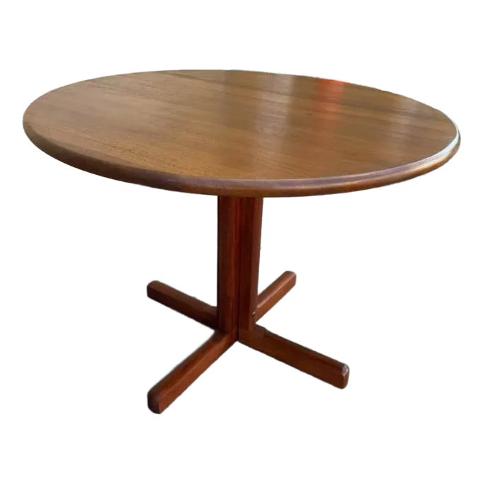 Mid Century Teak Butcher Block Round Single Pedestal Dining Table ...