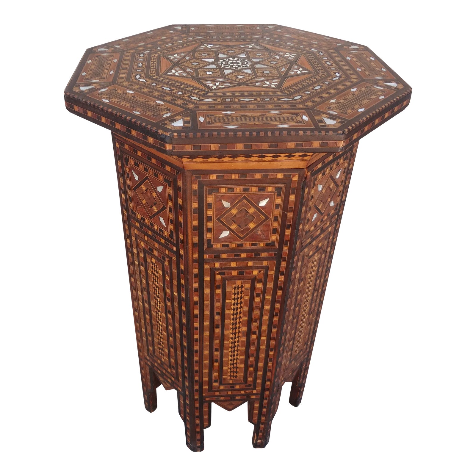 Vintage Middle Eastern Arabesque Style Inlaid Octagonal Table | Chairish