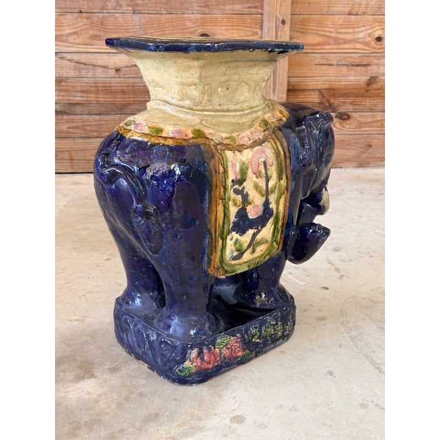 Mid-20th Century Chinoiserie Ceramic Glazed Elephant Side Table Garden ...