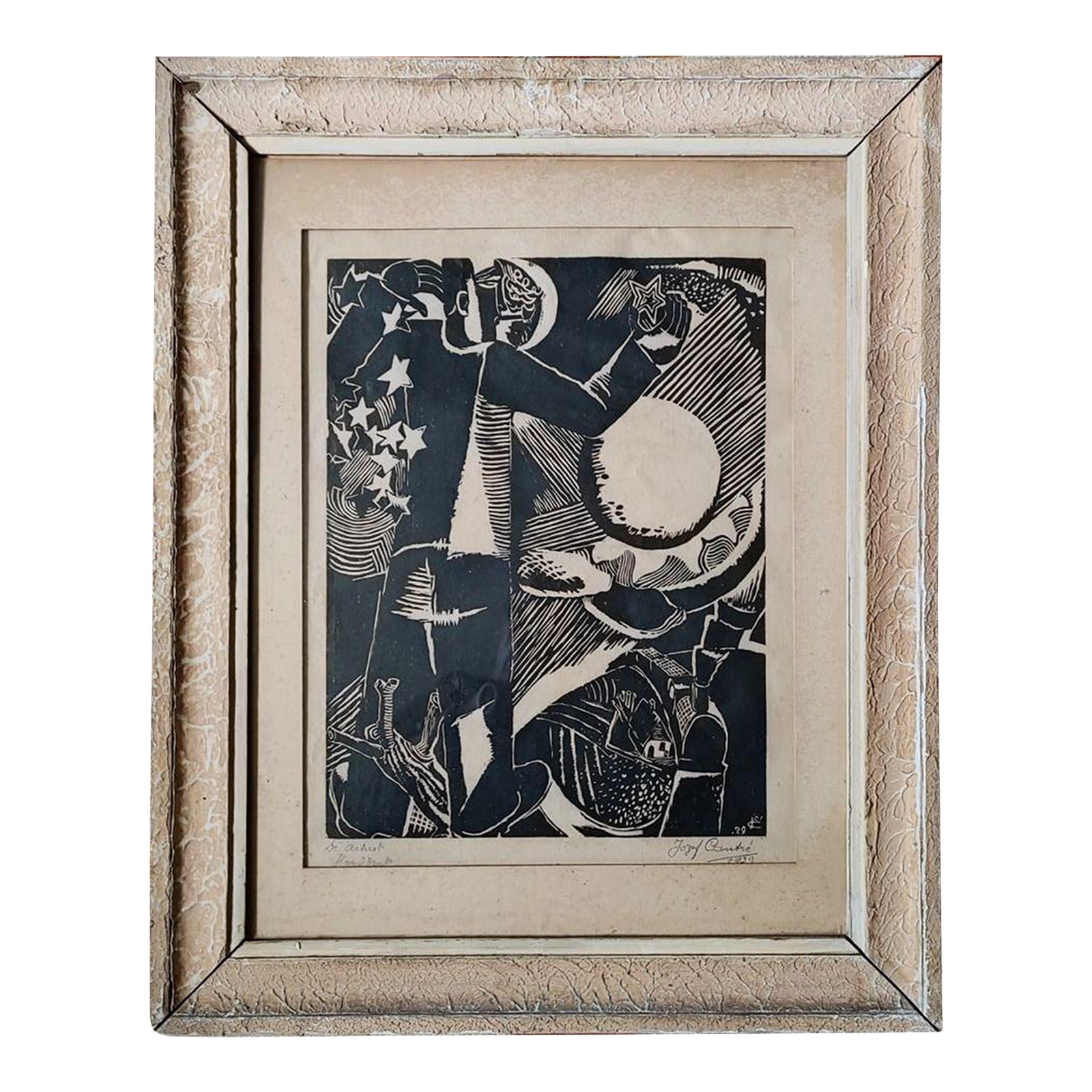 1930s Signed Woodcut by Jozef Cantré "De Artiest" (Artist) 1934 ...