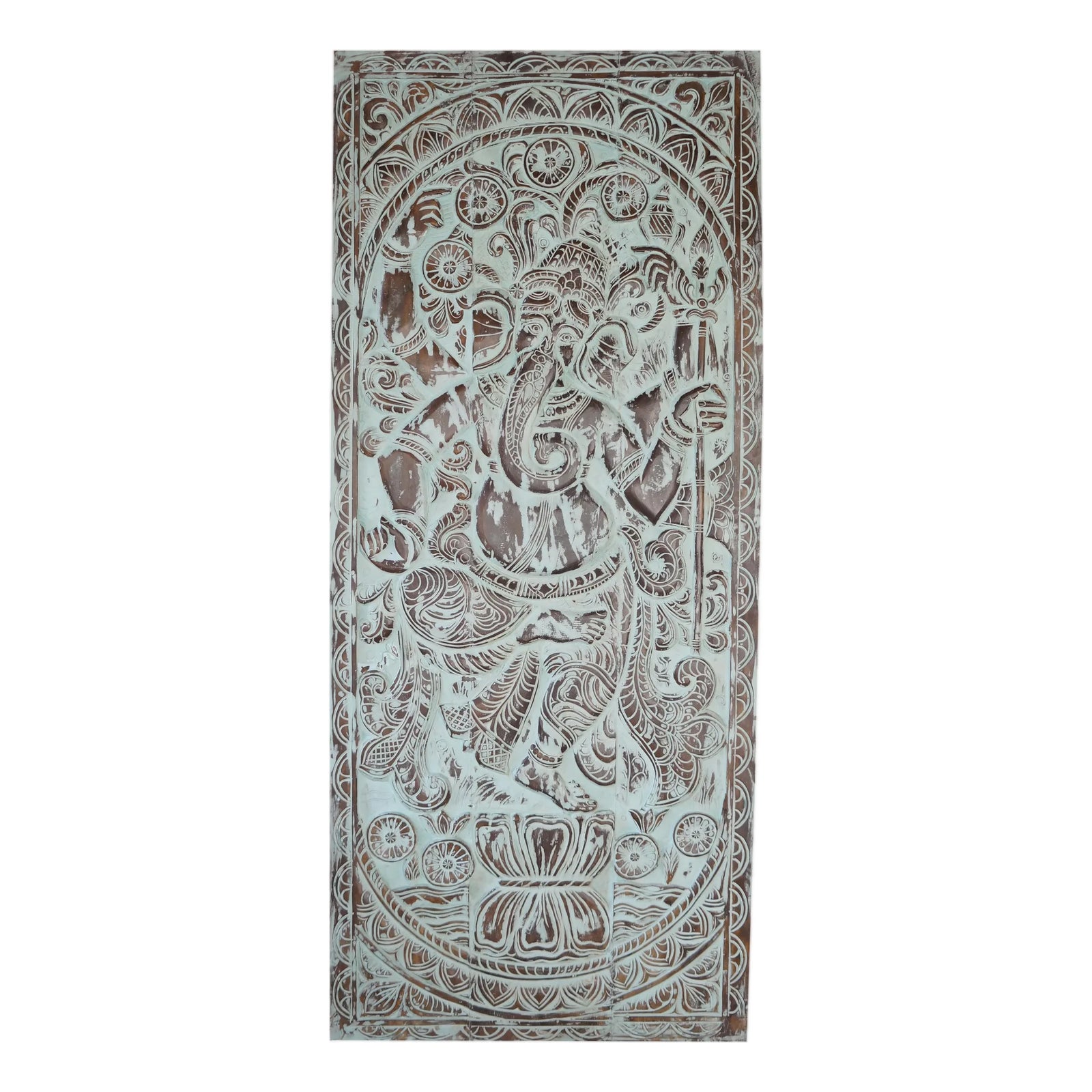 Vintage Ganesha Carved Wall Panel – Handcrafted Temple Decor Sculpture ...
