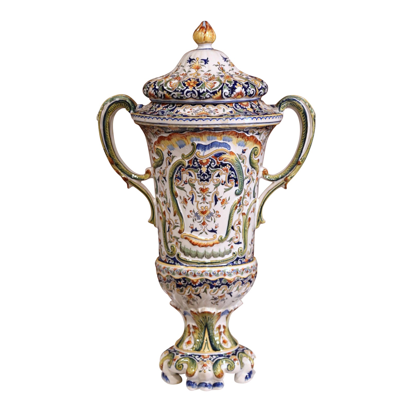 19th Century French Hand Painted Ceramic Vase With Lid From Normandy ...