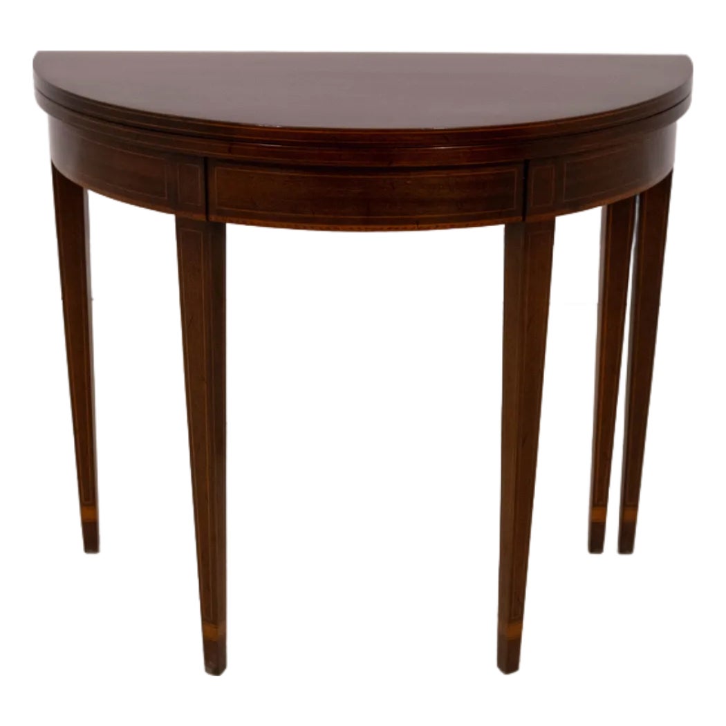 Kittinger Mahogany Gate Leg Demilune Inlaid Game Table | Chairish