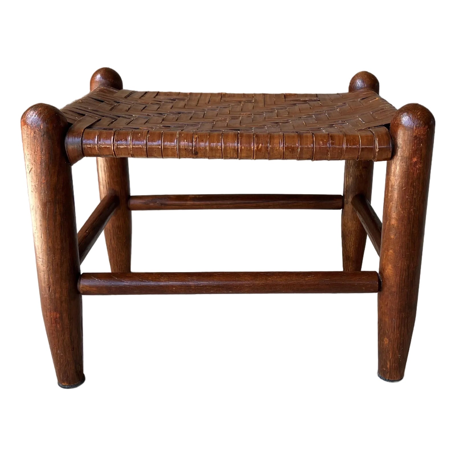 Circa 1930 Cottage-Style Flat Reed Splint Mortise & Tenon Oak Footstool ...