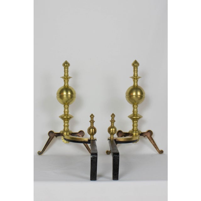 19th Century Victorian Turned Brass Andirons - a Pair | Chairish