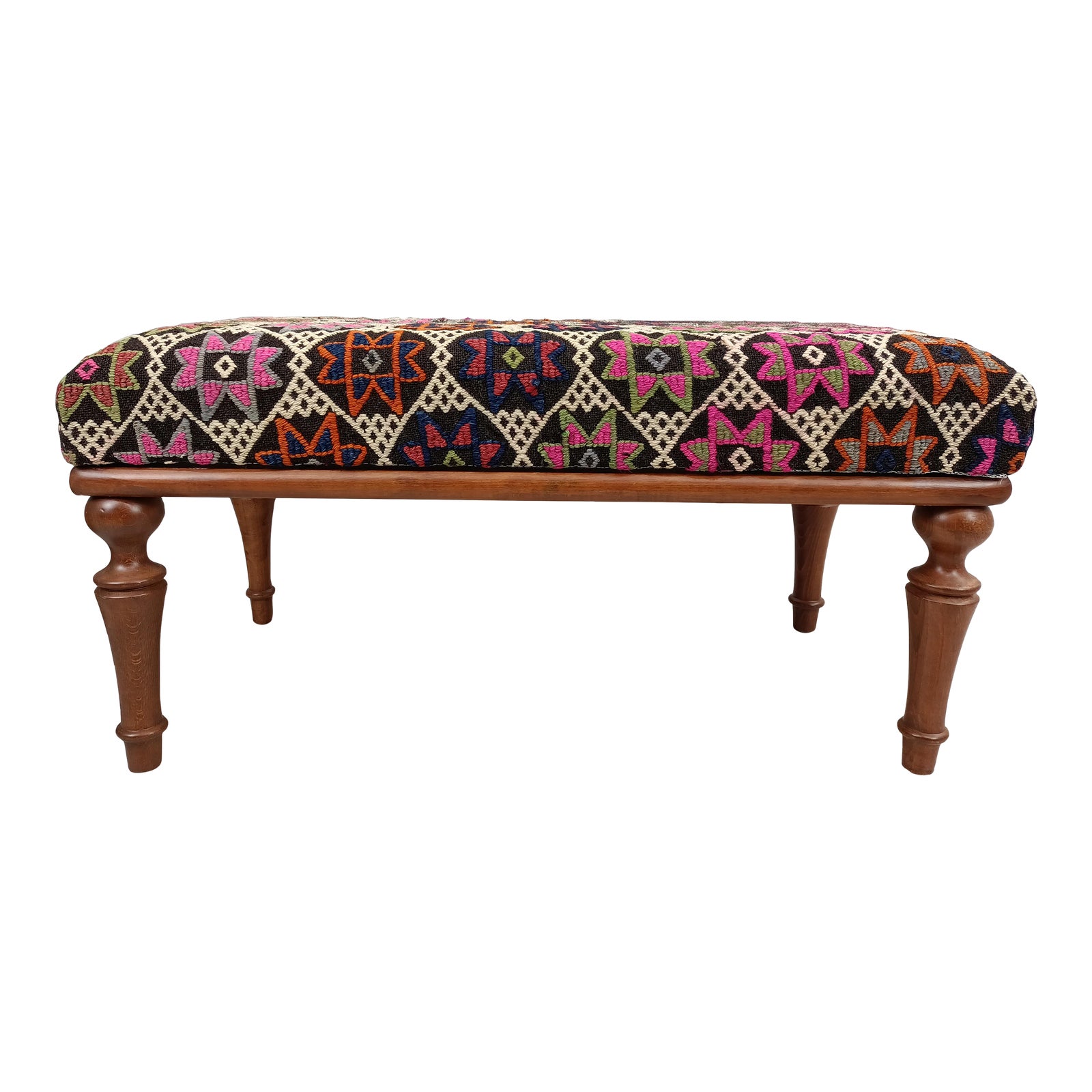 Boho Kilim Upholstered Bench | Chairish