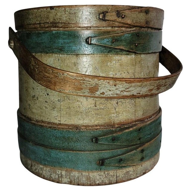 19thc Original Blue & Mustard Painted Furkin/Bucket | Chairish