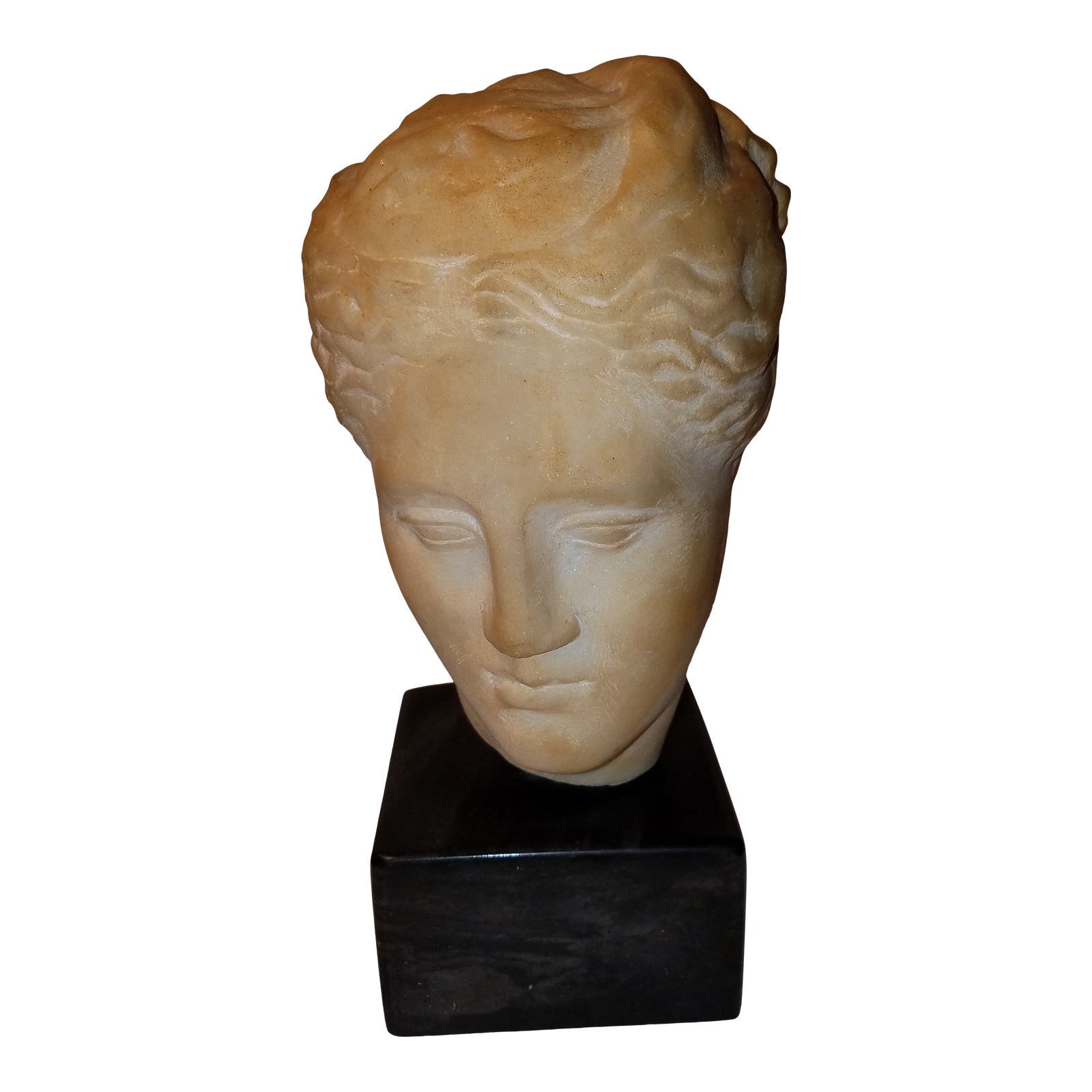 Italy, Antiquity, Carved Alabaster and Marble Female Head | Chairish