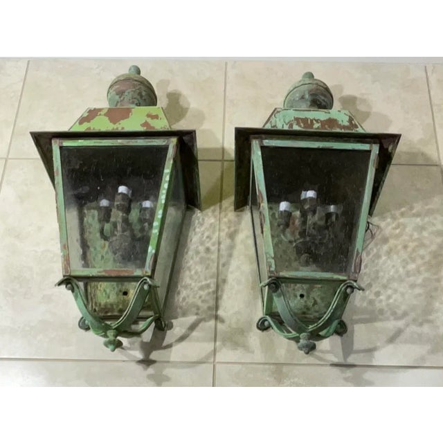 Large Pair of Solid Brass Wall Lantern | Chairish