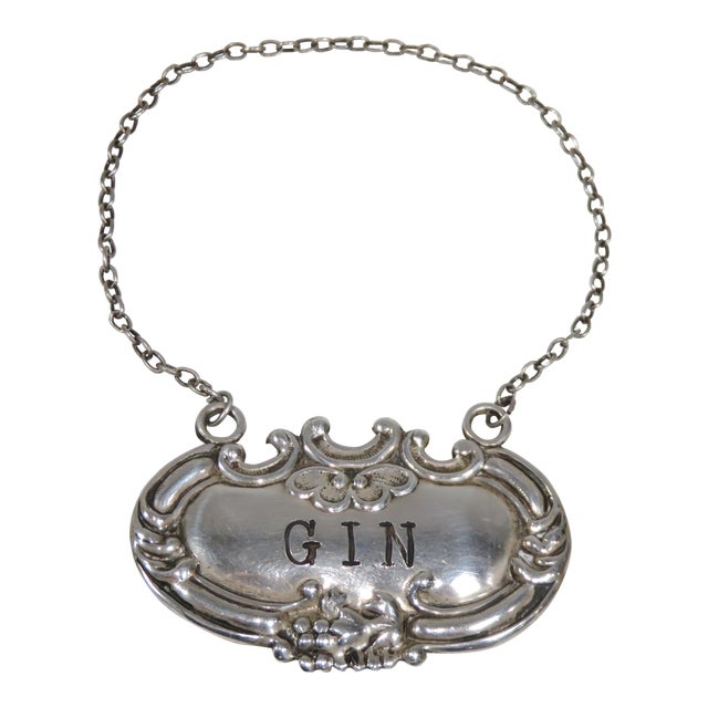 Vintage Sterling Silver Gin Liquor Decanter Label | Chairish