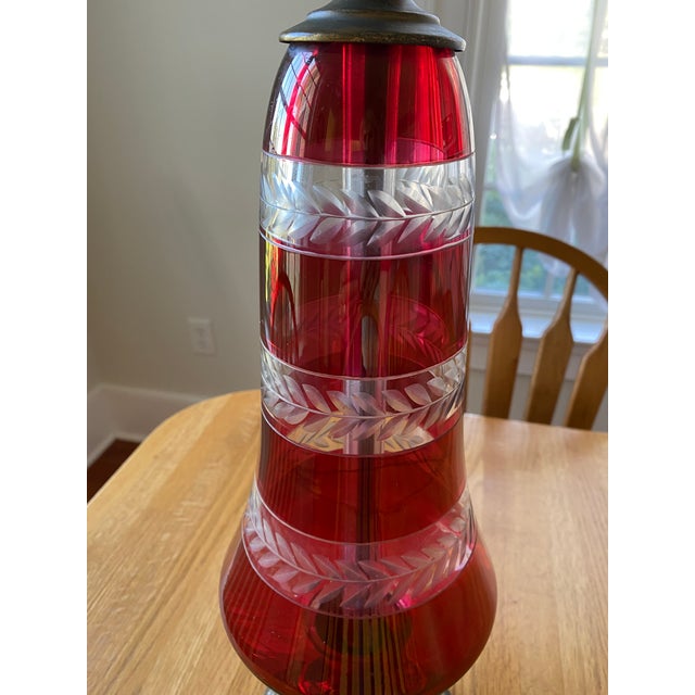 Vintage Cranberry Cut Glass Table Lamp | Chairish