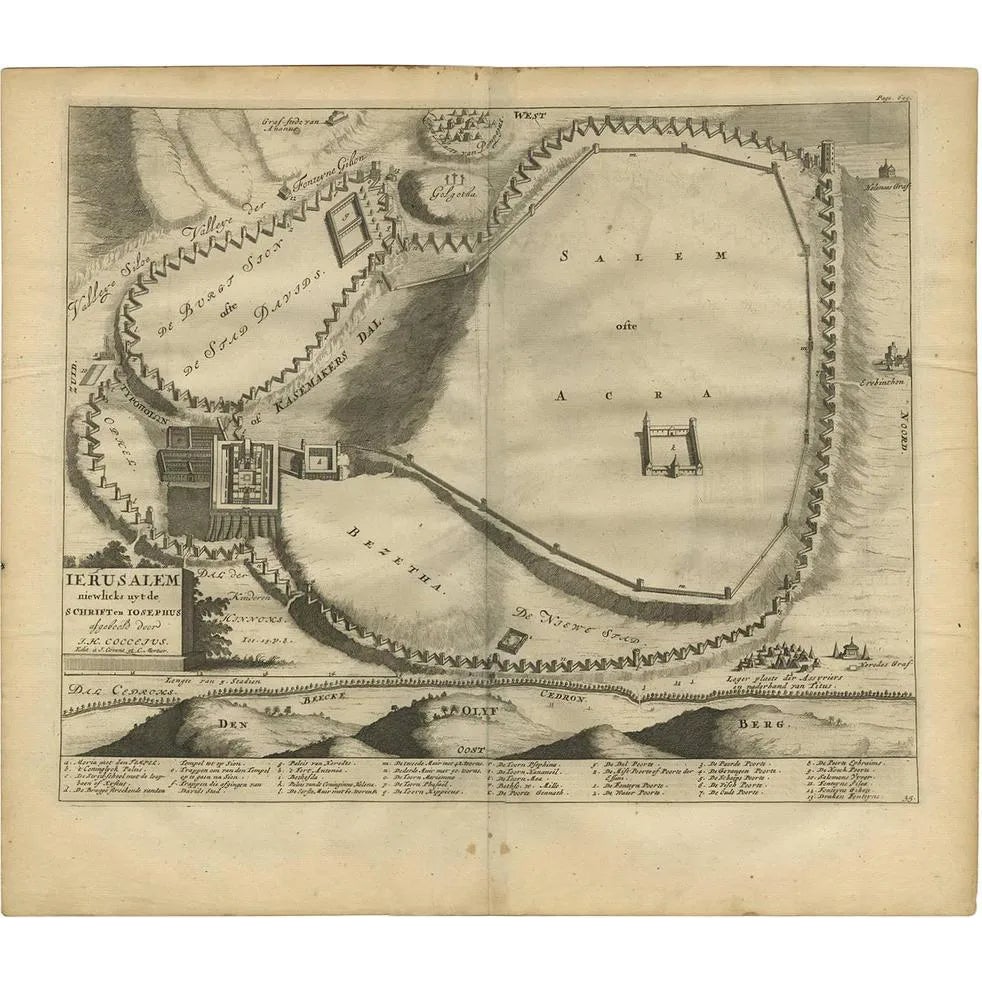 Antique Bible Plan of Jerusalem by Covens & Mortier, 1743 | Chairish