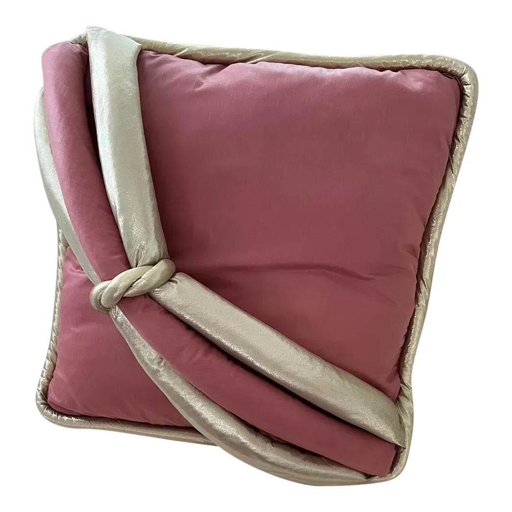 1980s Custom Made Large Pink Gold Ribbon Pillow | Chairish