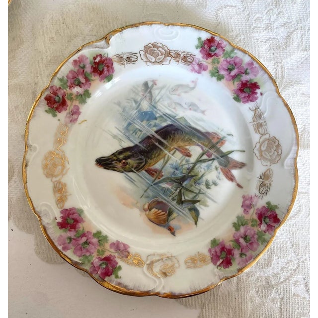 Vintage Mitterteich Bavaria 1930’s Hand-Painted Plates With Fish Center ...