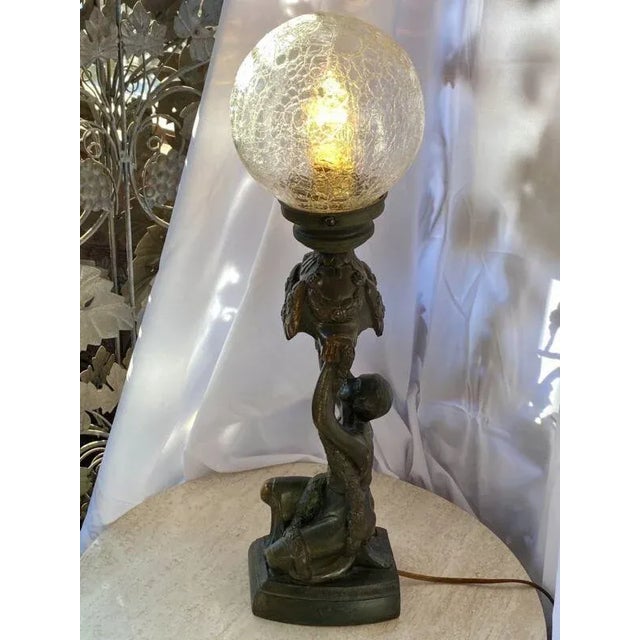 1920s Art Deco Joan of Arc Table Lamp, Orig Crackle Glass Shade La Belle Specialty Co | Chairish