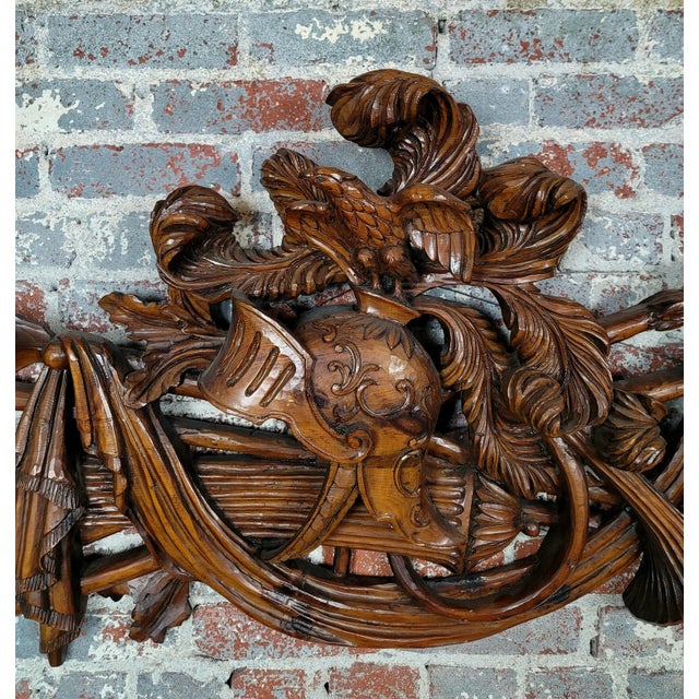 19th Century Highly Carved Over-Door Wooden Crest W/Eagle | Chairish
