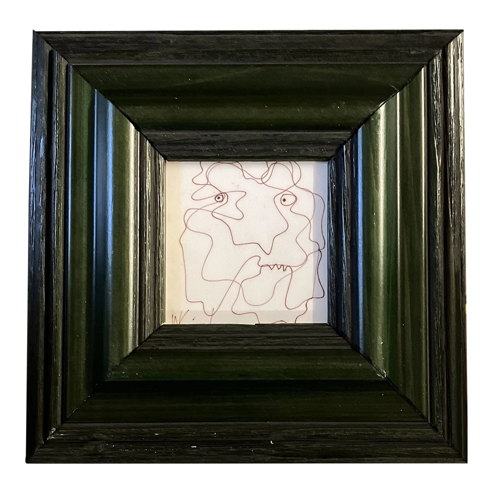 1980’s Original Wayne Cunningham Small Abstract Blue Ink Drawing Framed ...
