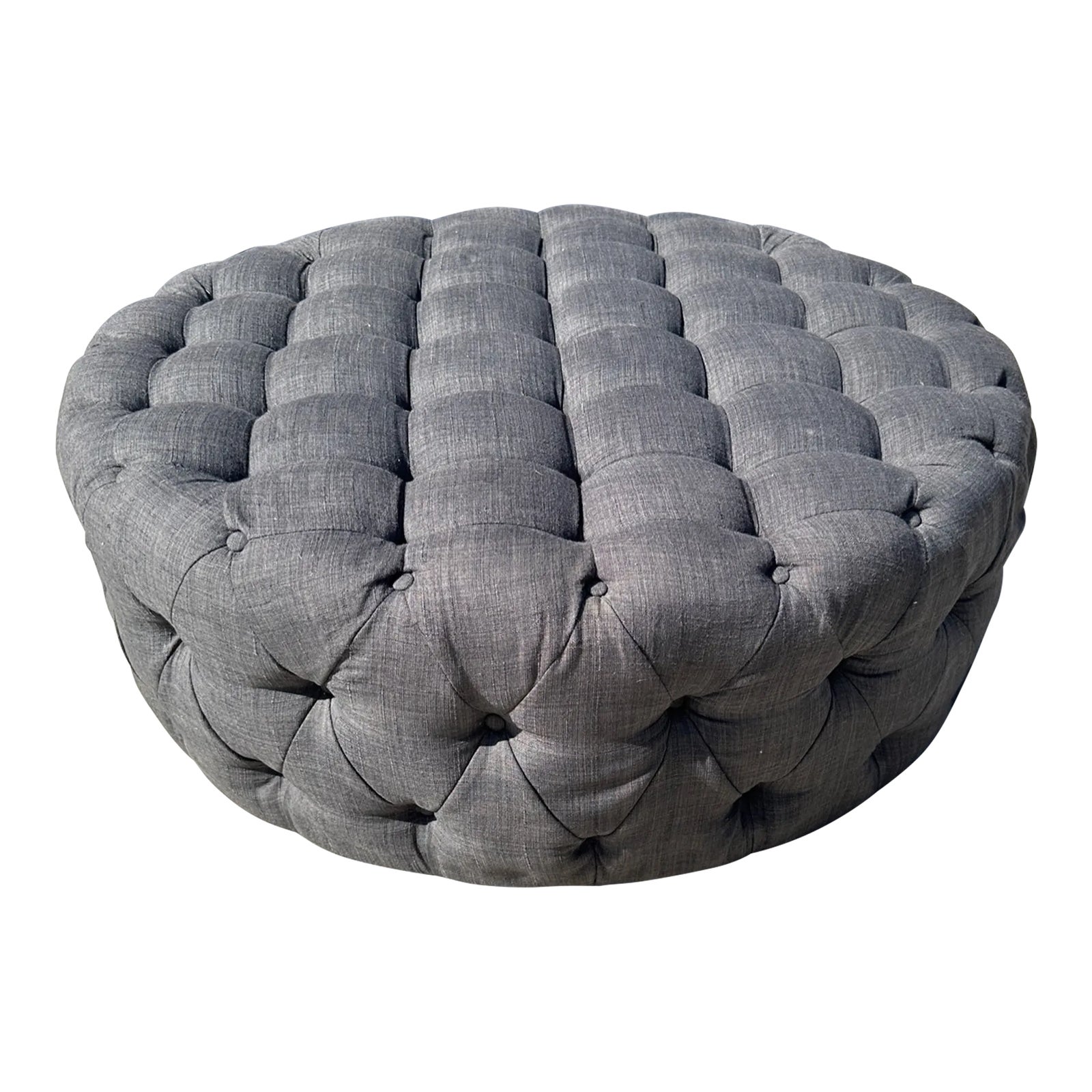 Gray Tufted Round Ottoman/Coffee Table | Chairish