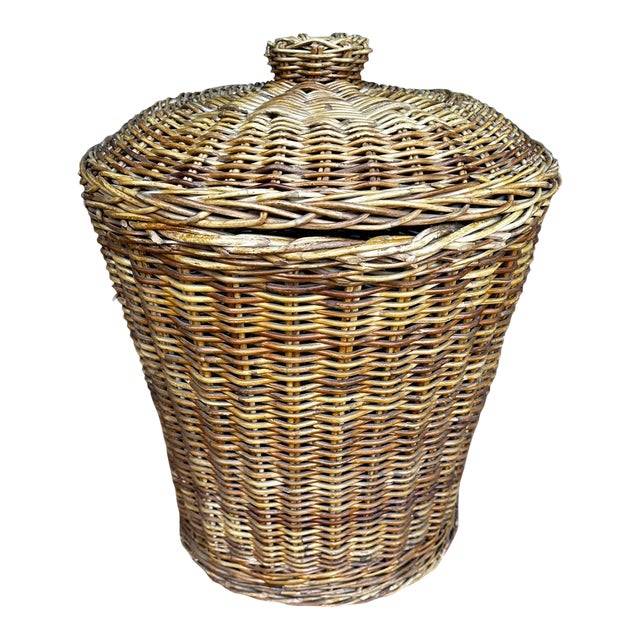 Rustic European Wicker Basket W/Lid | Chairish