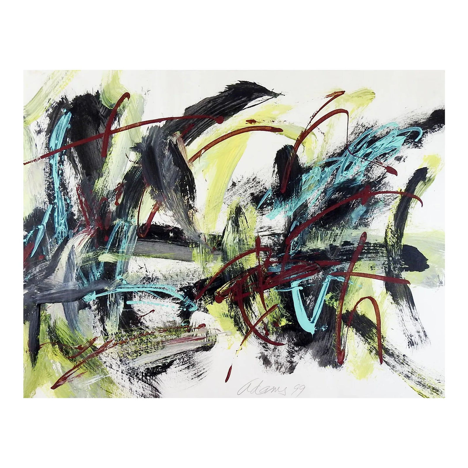 Abstract Expressionist Jerry Adams Lime Black Turquoise Painting on ...