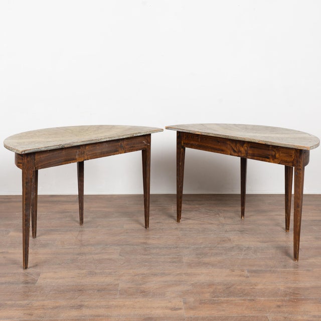 Pair, 19th Century Swedish Painted Demilune Console Tables | Chairish