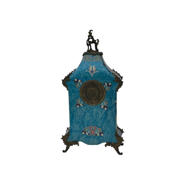 Vintage Chinese Turquoise Ceramic Metal Frame Western Clock Display ...