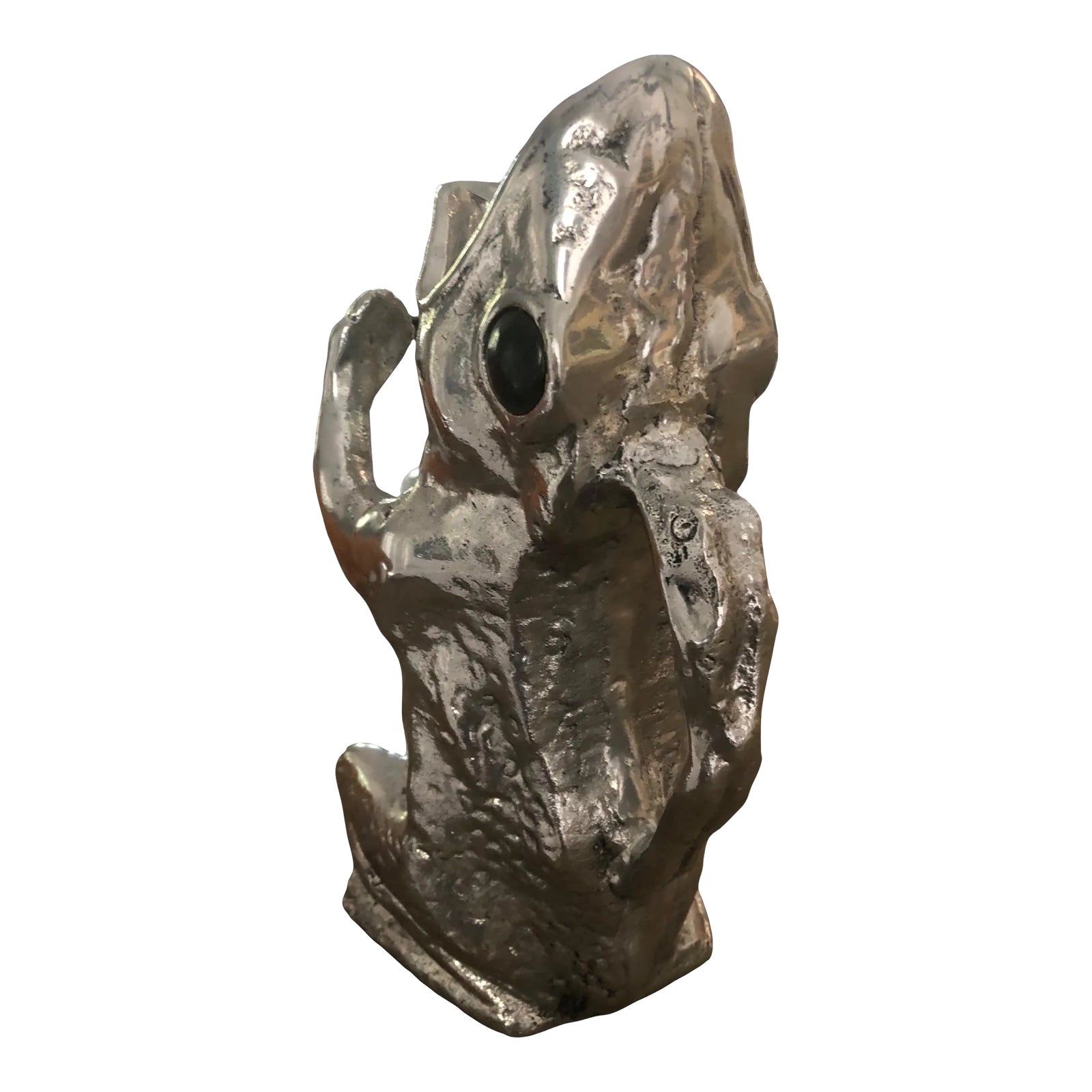 1970’s Arthur Court Aluminum Jade Eyes Frog Pitcher | Chairish