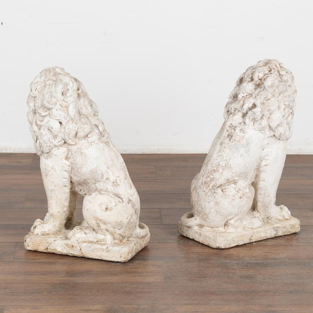 Pair, Carved Lion Garden Statues Painted White, Denmark Circa 1920-40 ...