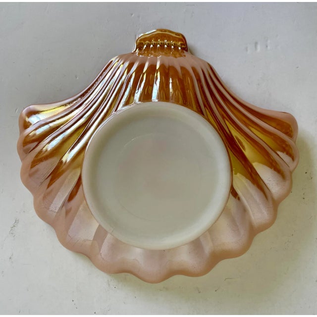 Hollywood Regency Orange Lusterware Shell Trinket Candy Dish | Chairish