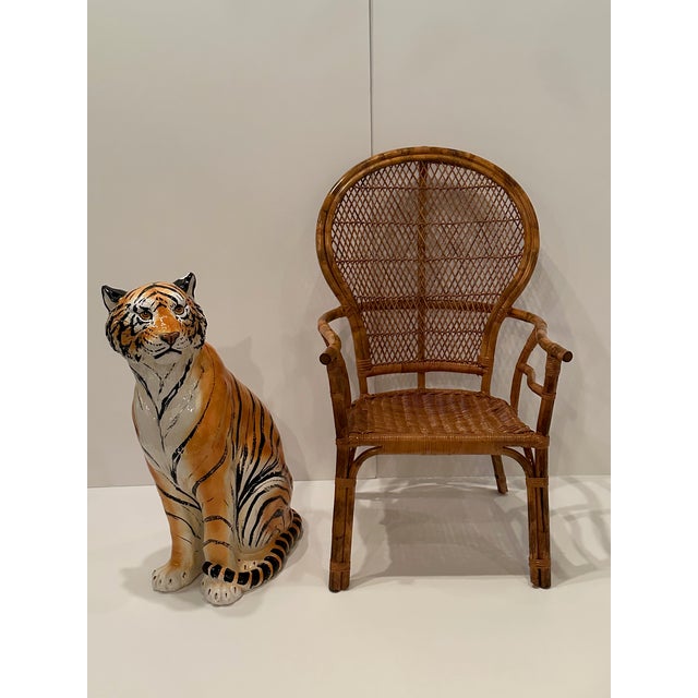 Life Size Italian Glazed Ceramic Tiger Sculpture | Chairish
