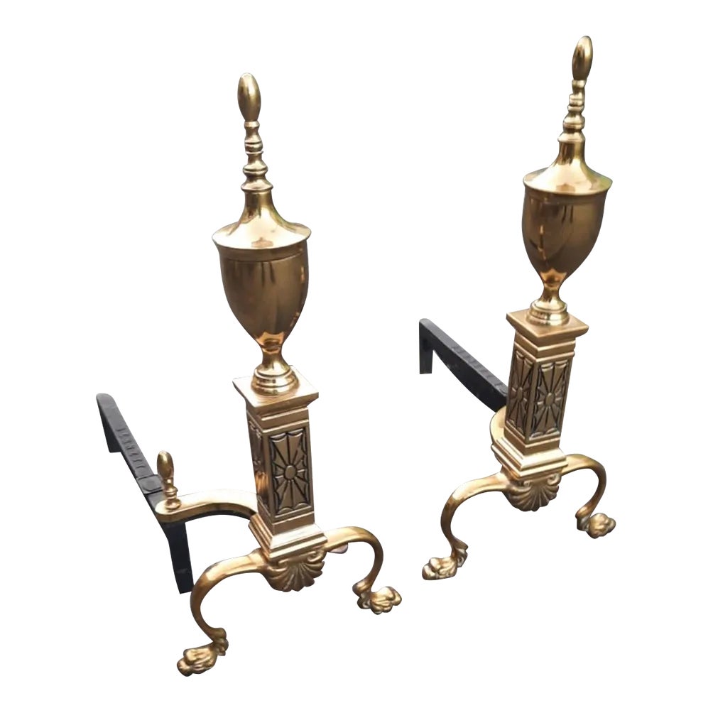 Pair of 1940s Bennett Co. Chippendale Style Polished Brass Andirons ...