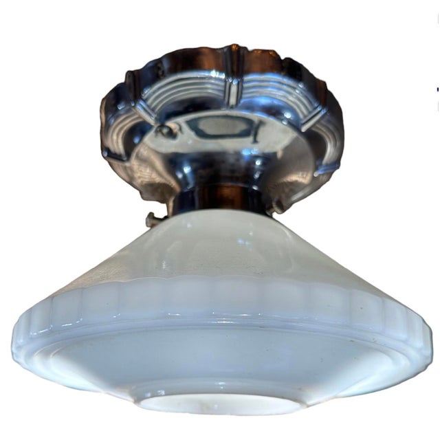 Art Deco Cased Glass Flushmount Fixture on Original Chrome Fixture ...