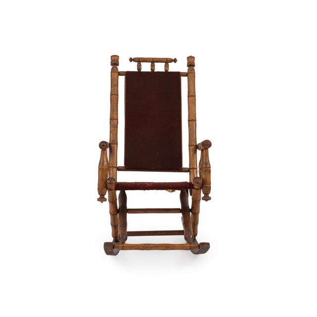 American Victorian Red Velvet Rocking Chair | Chairish