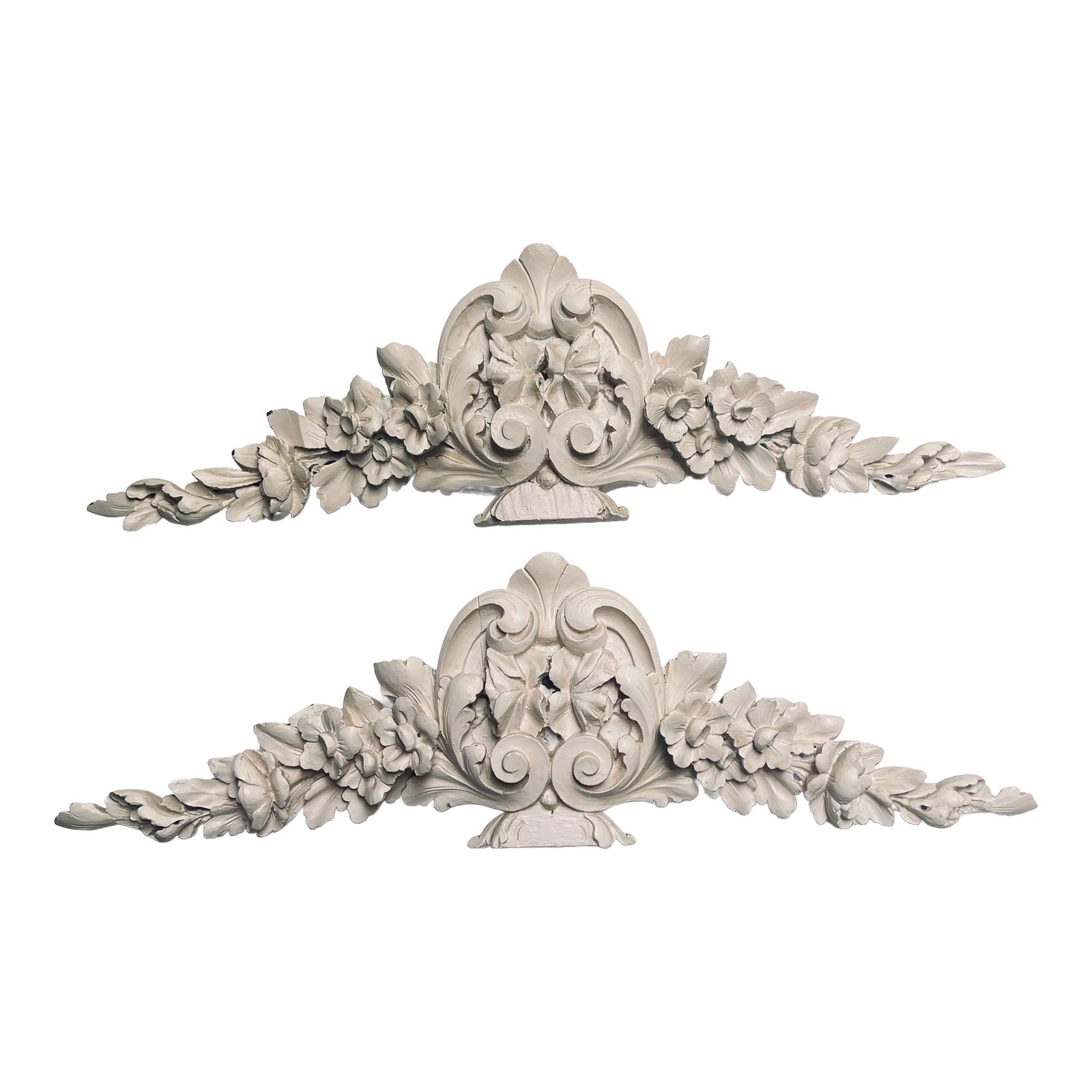 Pair of Architectural Carved Wood Pediment Wall Hangings | Chairish